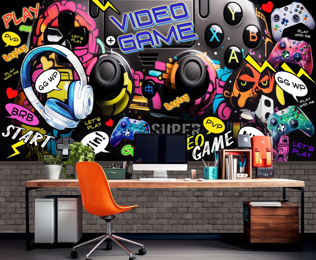 Gaming Room Wall Mural, Video Games Wallpaper, Boys Teen Room Decor ...