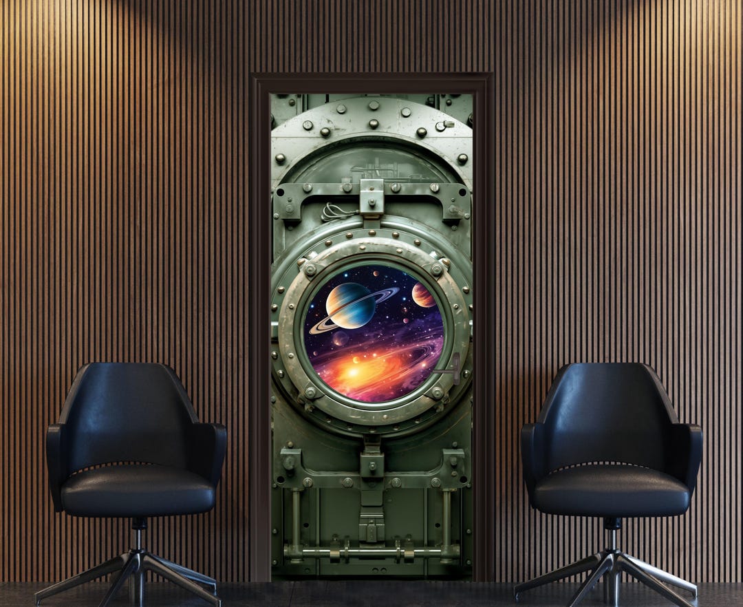Space Door Sticker With Porthole, 3D Galaxy Door Mural, Sci-fi Space ...