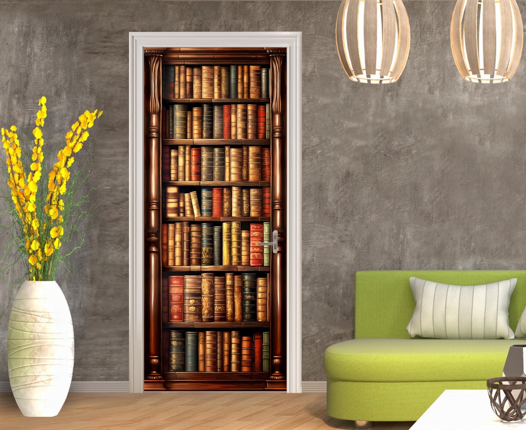 Bookshelf Door Sticker, Books Decal, Classic Library Wall Decor, Self ...