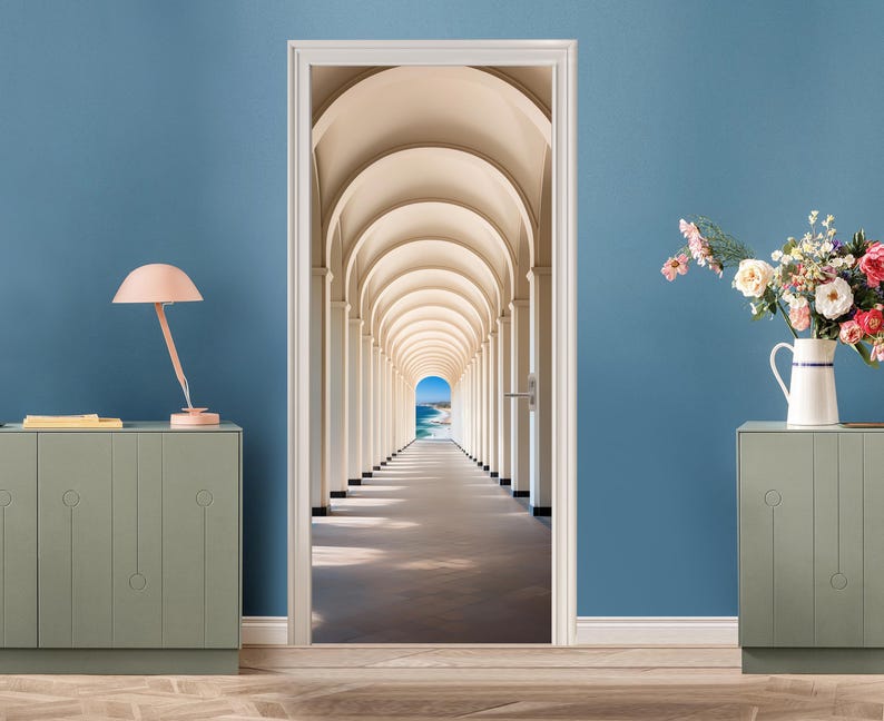 Corridor With Arches Door Sticker, Archway Door Self-adhesive, Arched ...