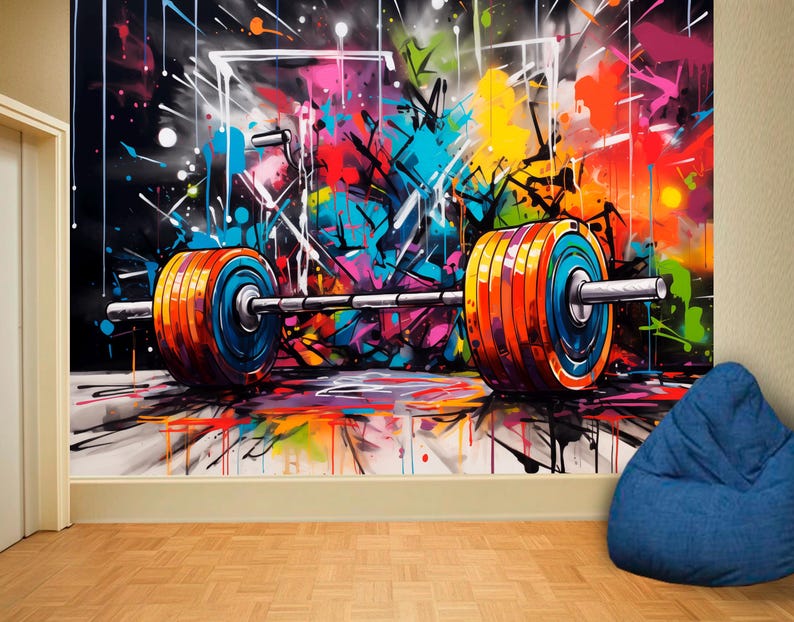 Barbell Graffiti Gym Mural: Weightlifting Wallpaper Print - Etsy