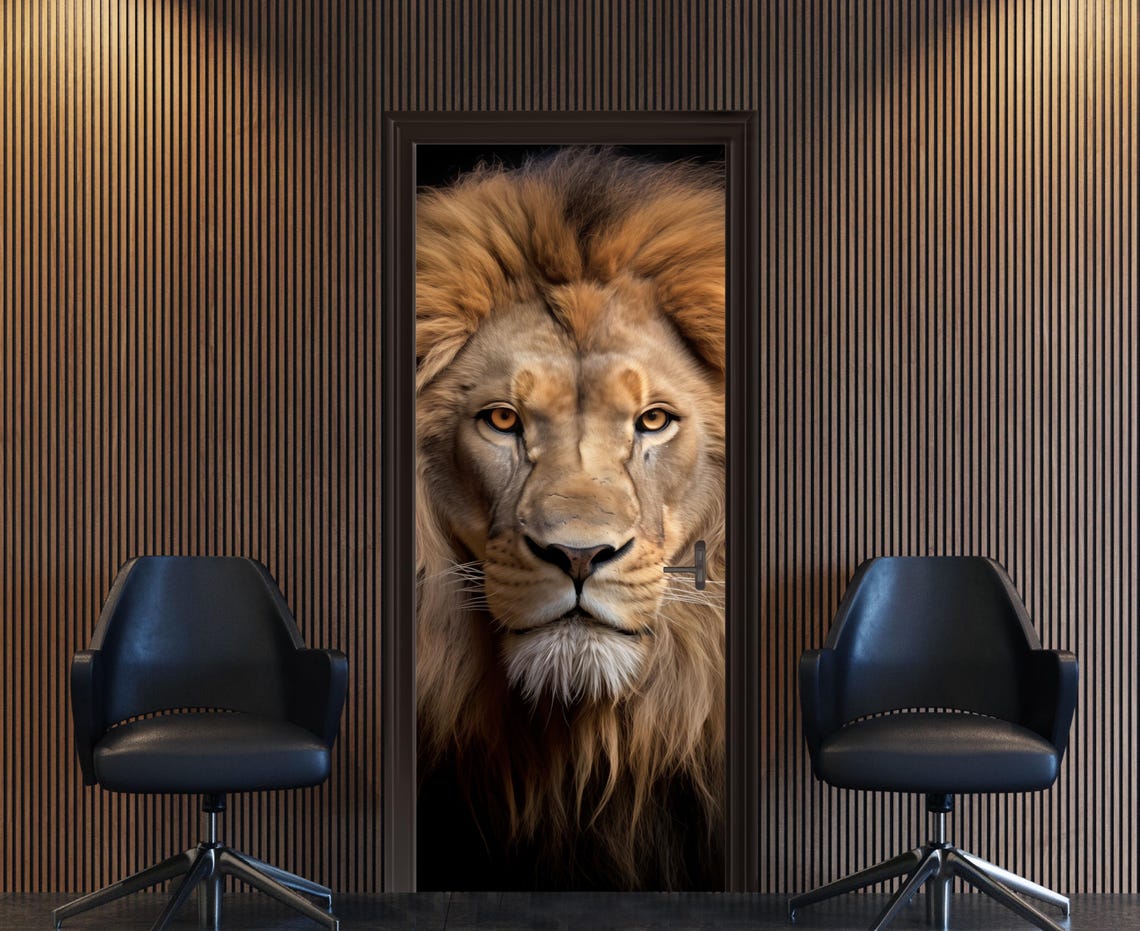Lion Door Sticker, Big Lion Door Self-adhesive, Leo Peel &steek ...