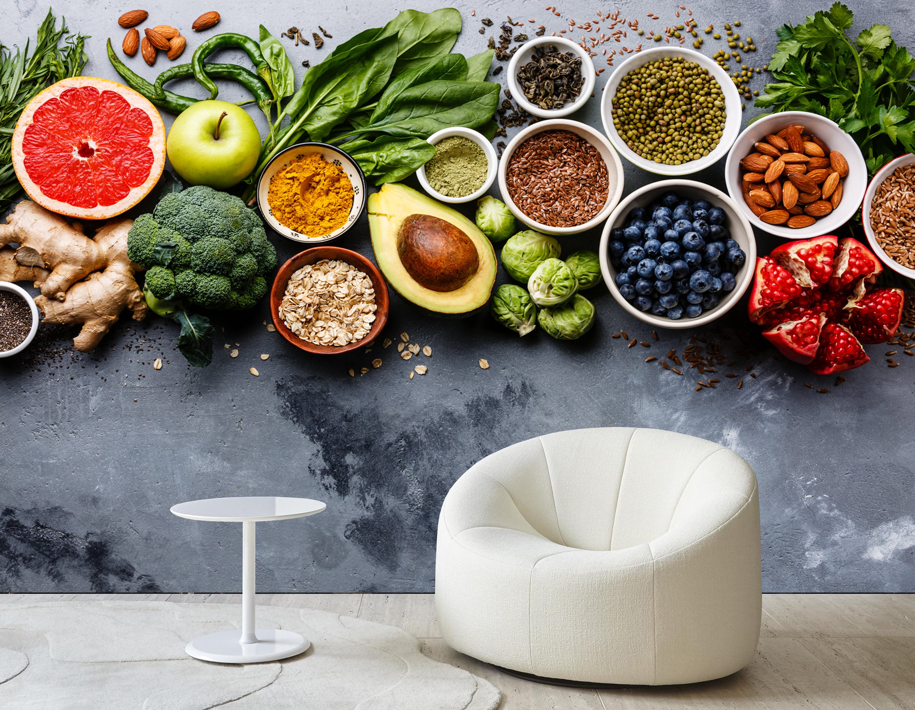 Healthy Food Wallpaper, Modern Wall Art, Kitchen Decor, Food Spices ...