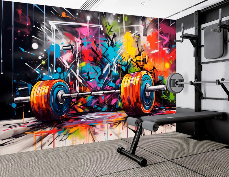 Barbell Graffiti Gym Mural: Weightlifting Wallpaper Print - Etsy