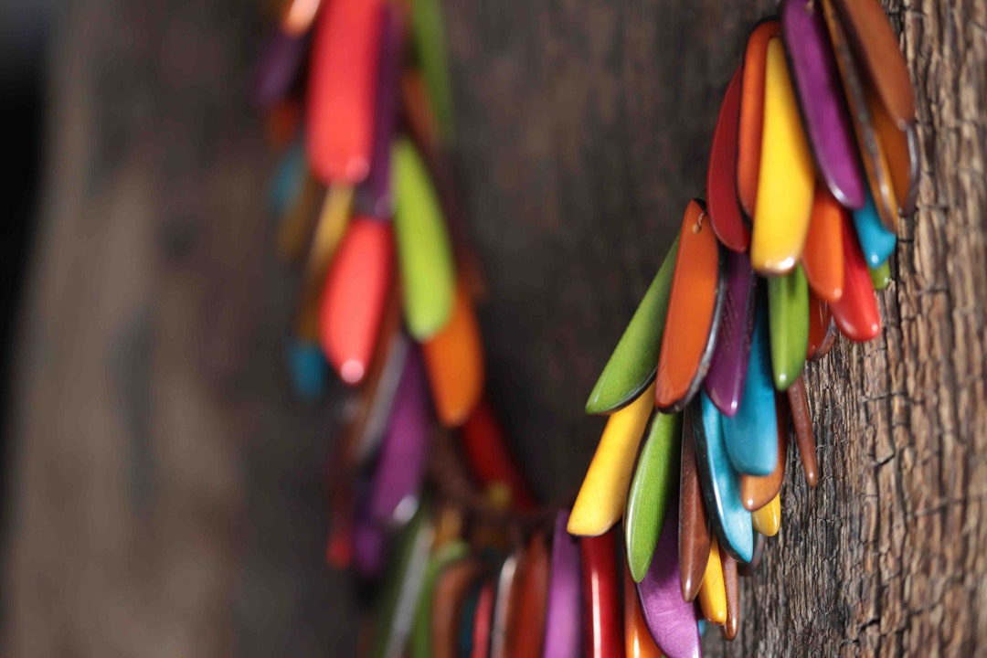 Collar semilla de tagua en tiras multicolores/marfil vegetal/ajustable ...