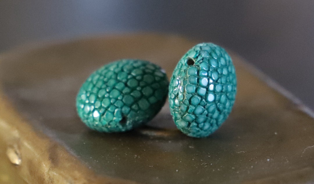 Dark Green Fish Leather Bead/shagreen/ray Leather/2 Diameters 17-25 Mm ...