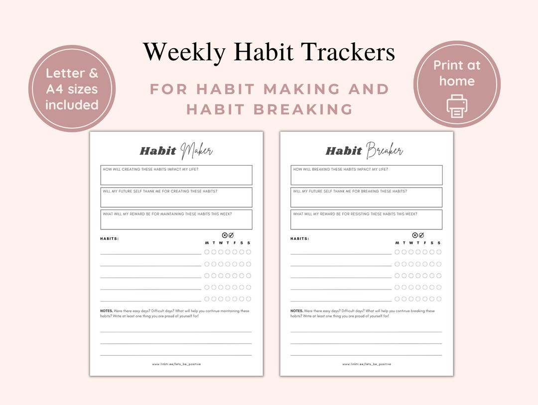 Weekly Habit Tracker Printable: Habit Maker & Breaker (A4/US Letter) - Etsy