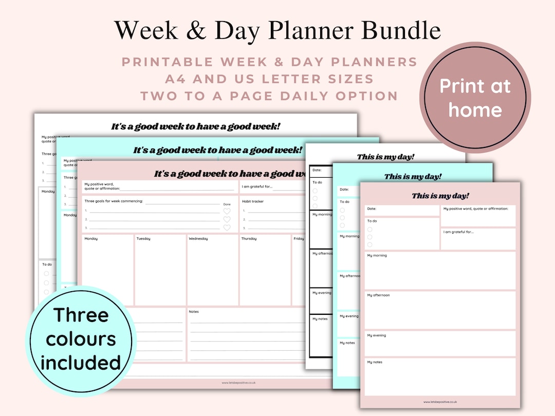 Printable Week & Day Planner Bundle, Print at Home Weekly and Daily ...