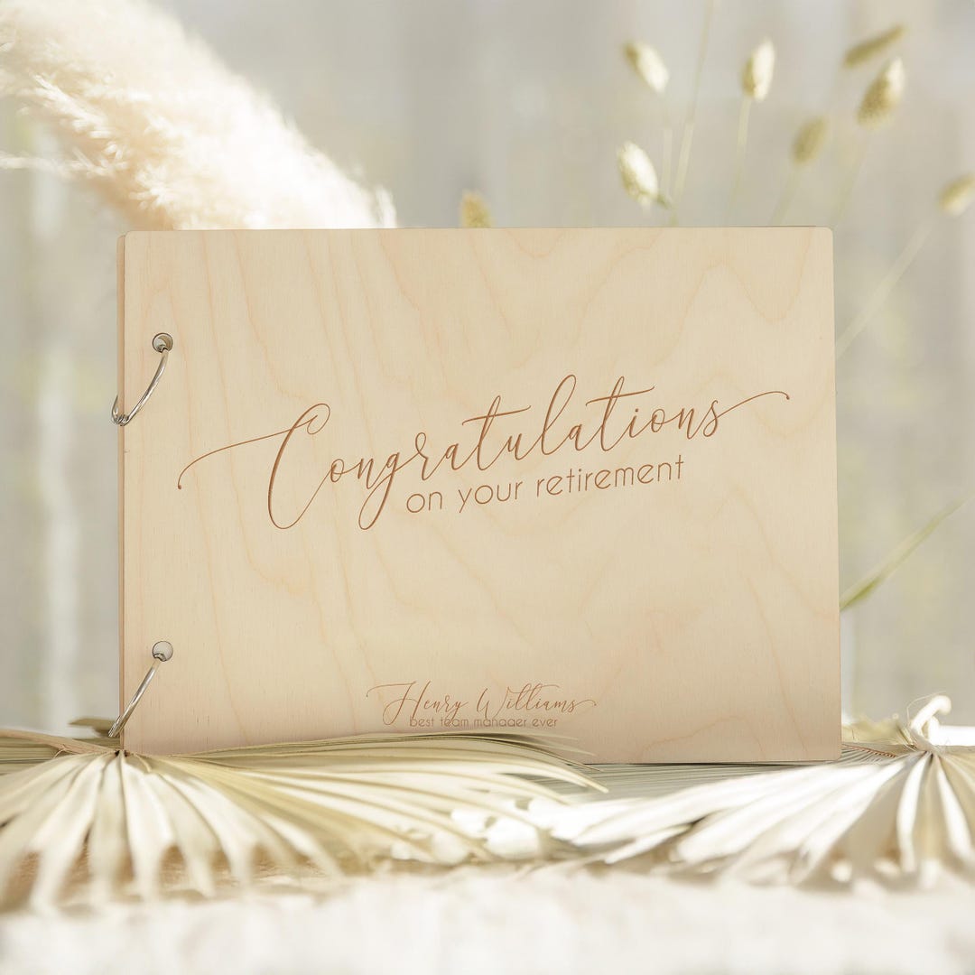 Personalized Wooden Retirement Guest Book – Engraved Farewell Memory ...