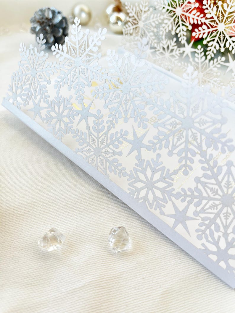 White Metallic Laser Cut Snowflake Invitation Covers 5x7, Winter ...
