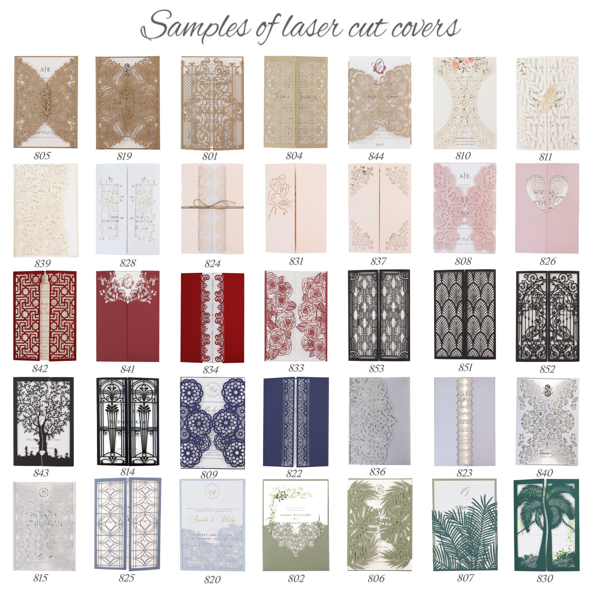 Set of 5 Samples of Laser Cut Covers for 5 X 7 Wedding Invitation - Etsy