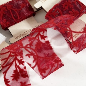 Flower Flocked Lace Ribbon, Vintage Flocked Trim, 1" Cream Ribbon for ...