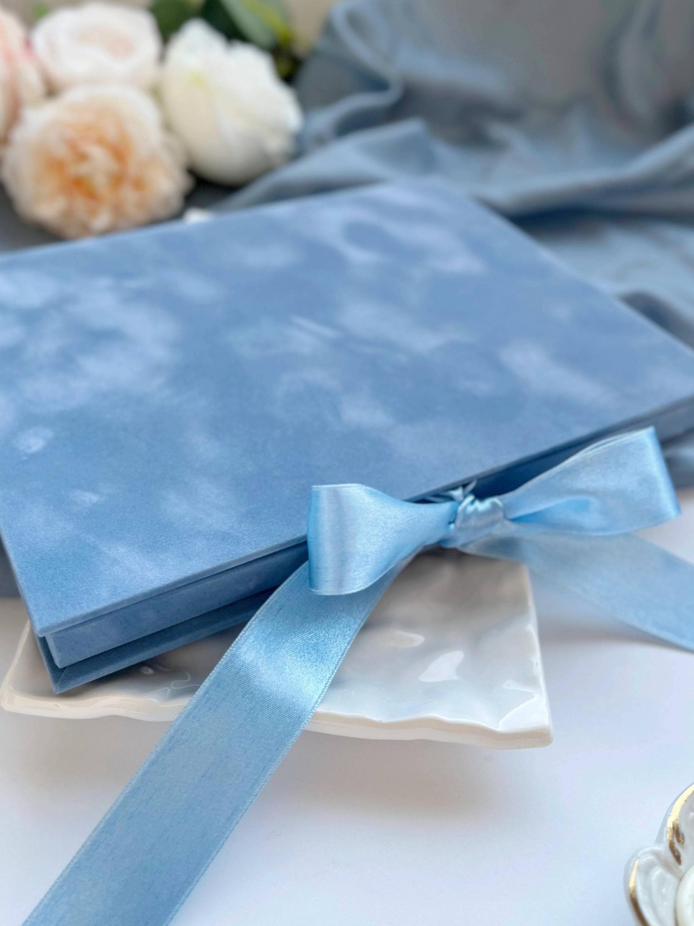 Dusty Blue Velvet Box for 5x7" Wedding Invitations With Tassel ...