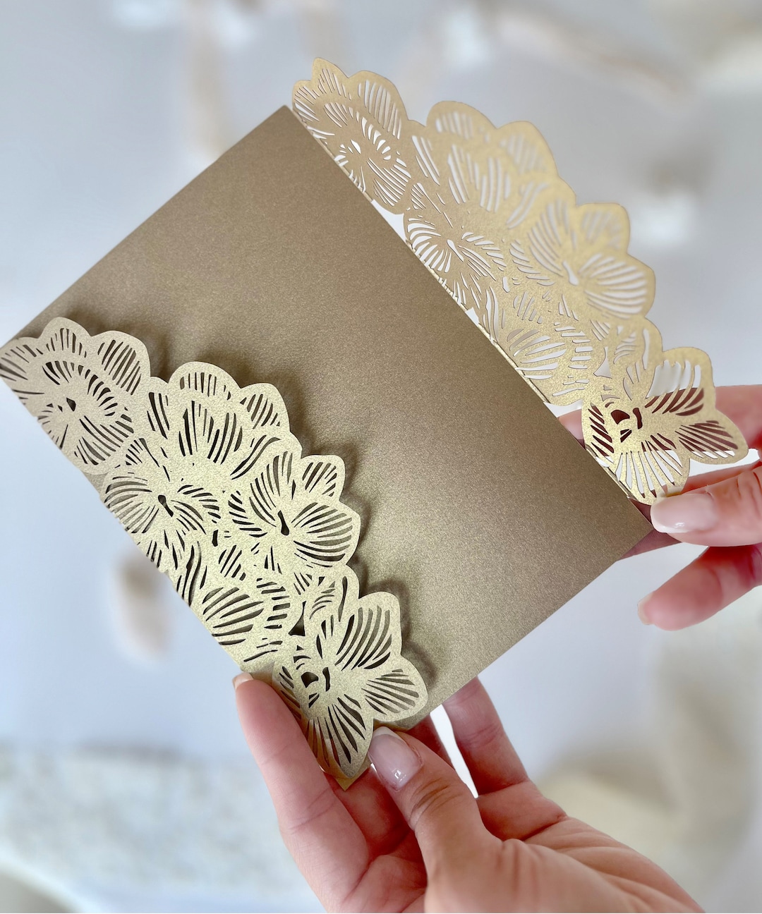 Orchidea Laser Cut Covers for 5x7 Invitation - Old Gold Paper ...