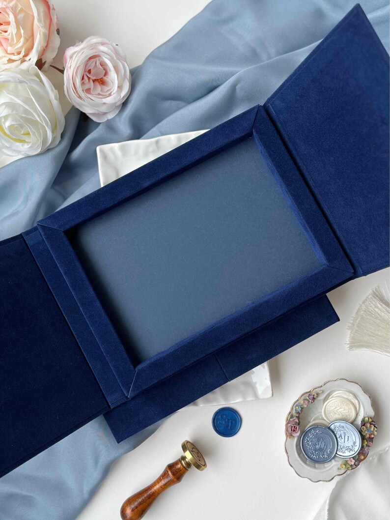 Royal Blue Velvet Box for 5x7 Acrylic Invitation , Wedding Monogram ...