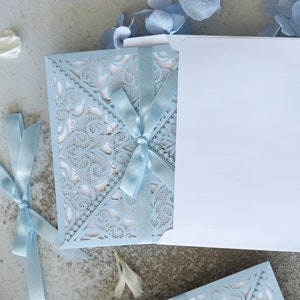 Blue Square Wedding Inviation Cards Laser Cut Floral Lace and Blue ...