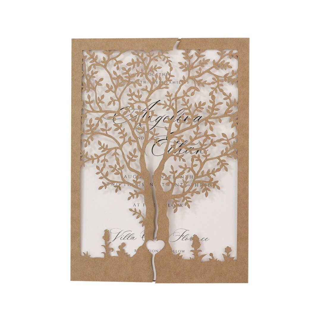 Rustic Laser Cut Wedding Cover With Tree Motif for 5x7 Card, DIY ...