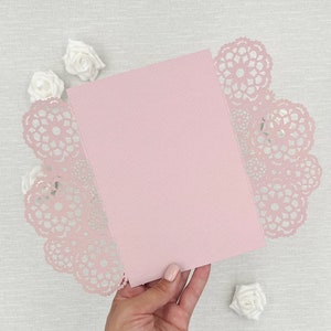 Pink Laser Cut Lace Wedding Cover for 5x7 Wedding Invitation, DIY ...