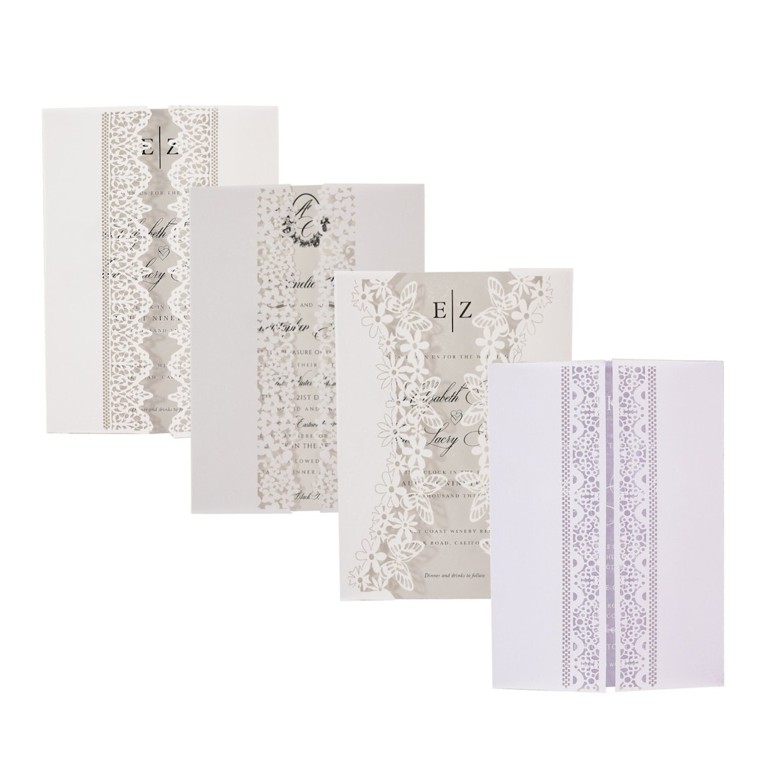 Laser Cut Lace Motif Vellum Jacket for 5x7 Card, Wedding Invitation ...