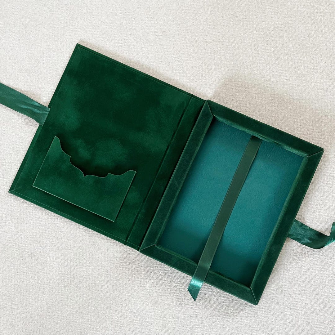 Emerald Velvet Wedding Invitations Box, Green Velvet Box for 5x7" Party ...