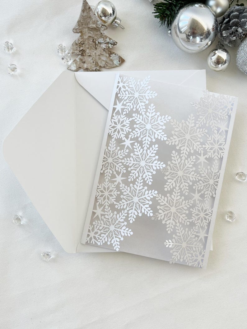 White Metallic Laser Cut Snowflake Invitation Covers 5x7, Winter ...