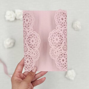 Pink Laser Cut Lace Wedding Cover for 5x7 Wedding Invitation, DIY ...