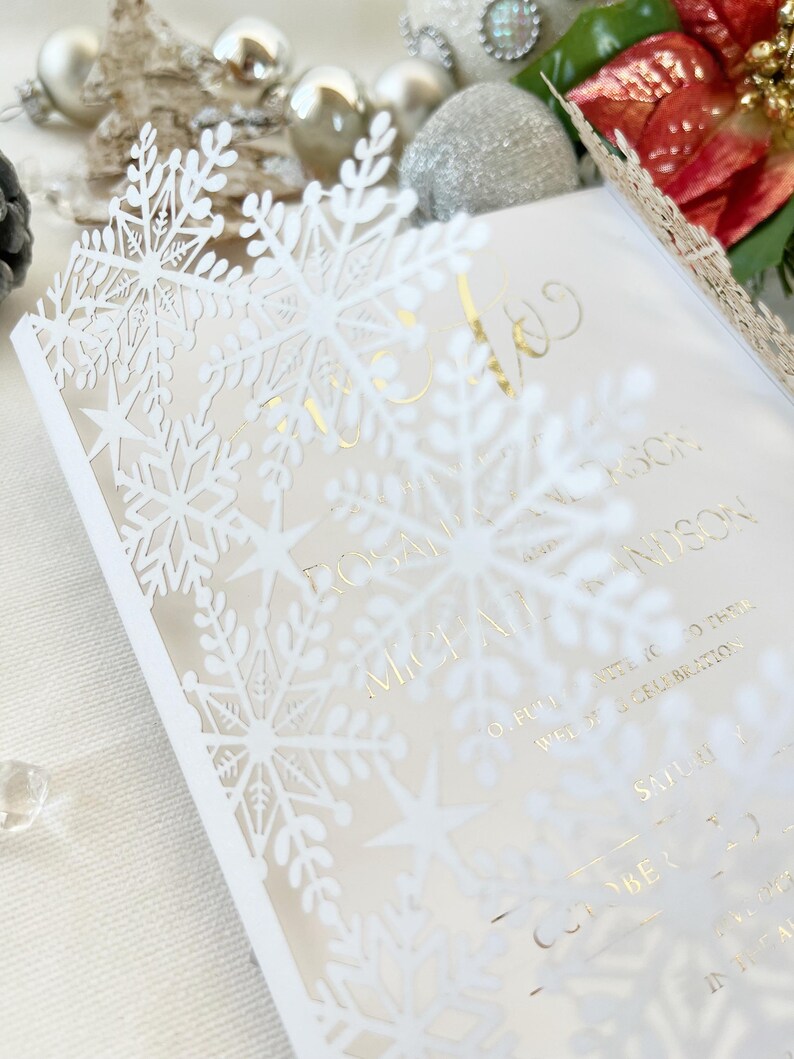 White Metallic Laser Cut Snowflake Invitation Covers 5x7, Winter ...