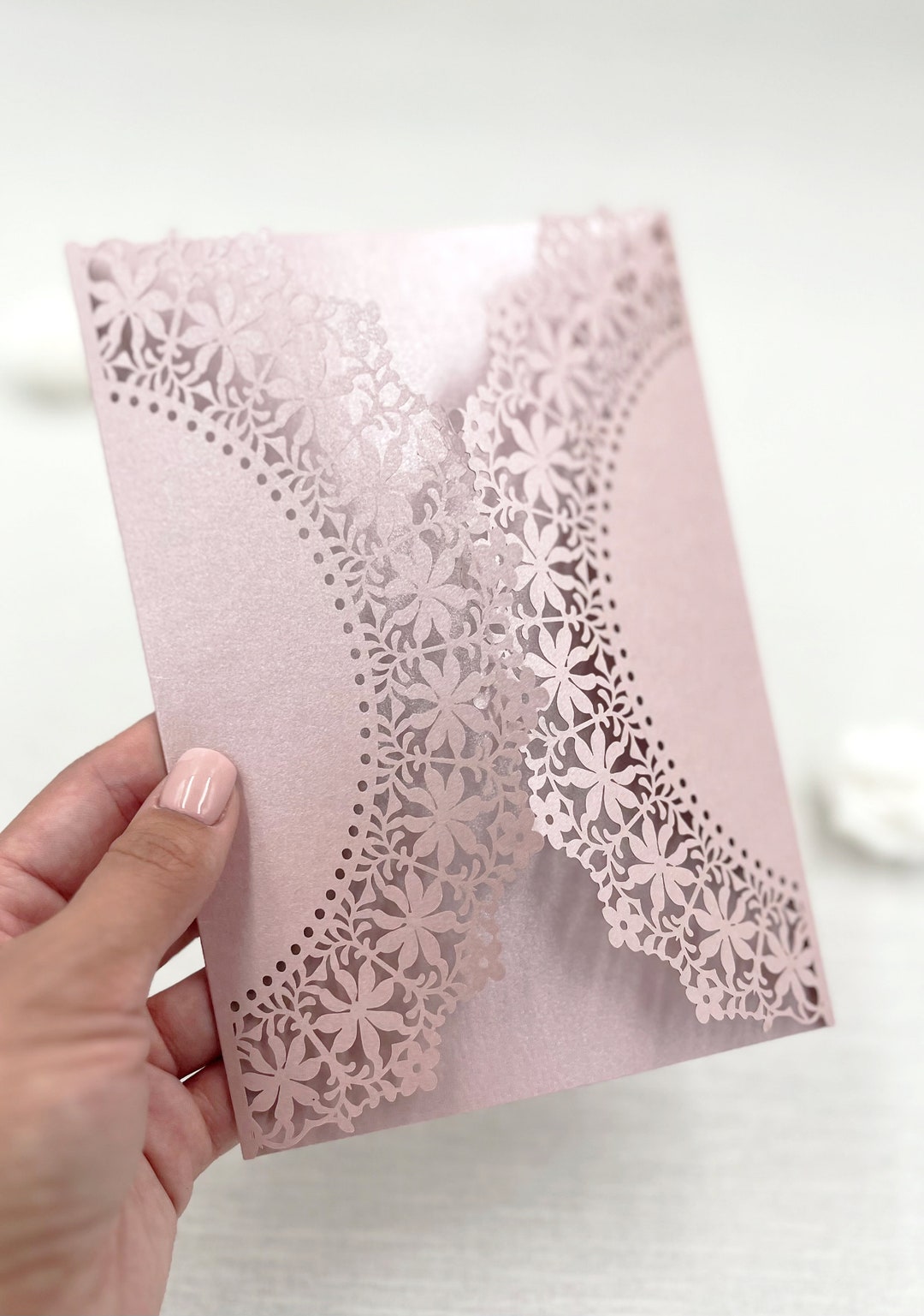 Pink Laser Cut Lace Cover for 5x7 Wedding Invitation, DIY Invitation ...