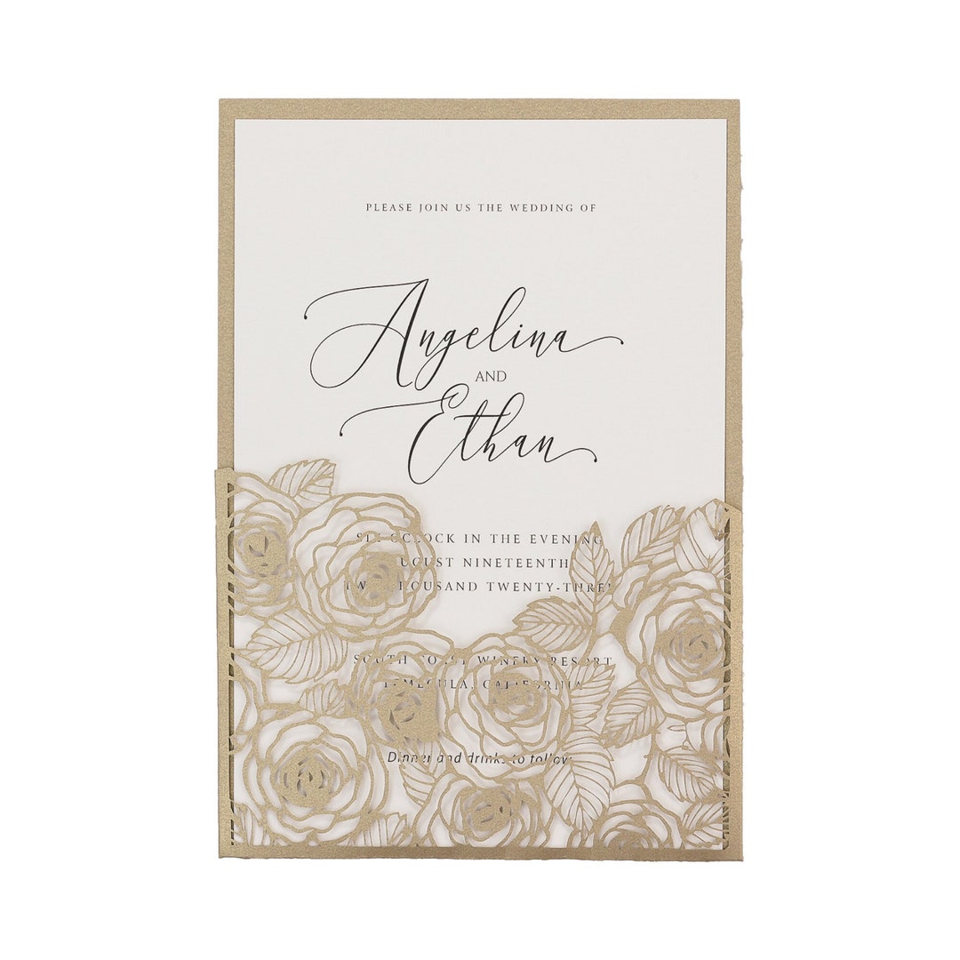 Laser Cut Invitation Pocket With Roses Motif for 5x7 Card, DIY Floral ...