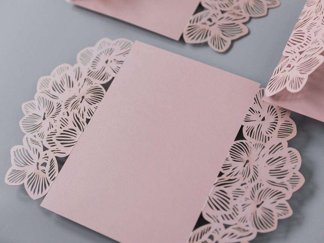Pink Metallic Orchid Laser Cut Invitation Covers Flower Wedding Covers ...