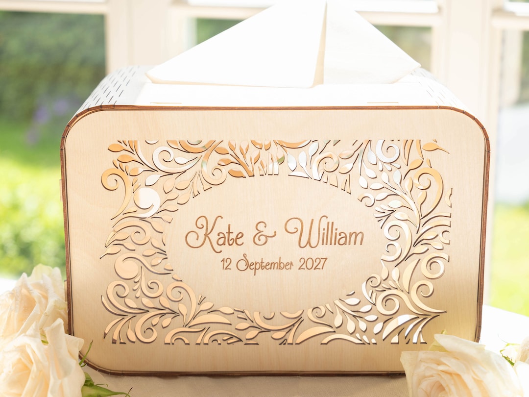 Personalized Greeting Card Box for Wedding, Wood Money Box With Slot ...