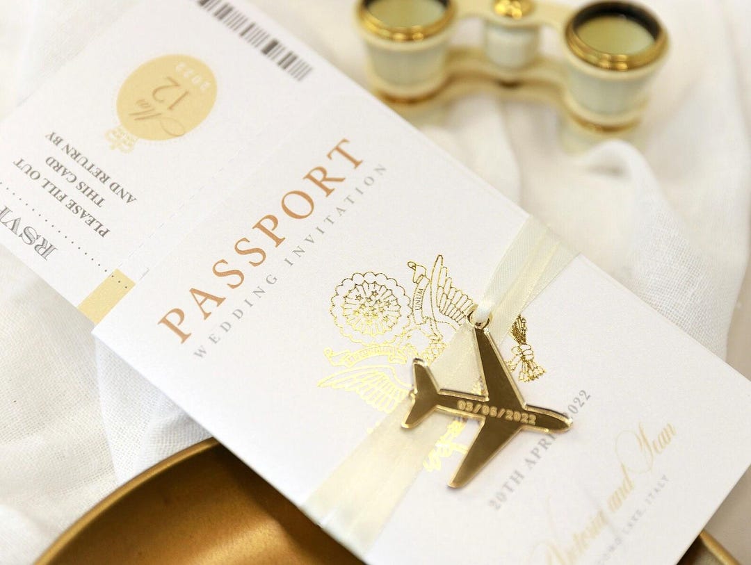 Real Gold Foil Passport Wedding Invite - Travel Wedding Invitation With ...
