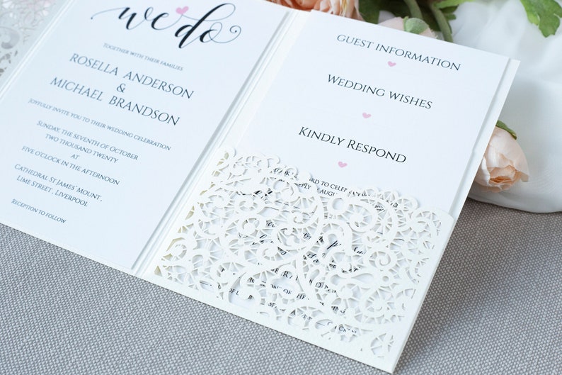 Ivory Wedding Invitations With Envelopes Elegant Lace - Etsy