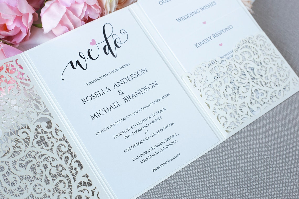 Ivory Wedding Invitations With Envelopes Elegant Lace | Etsy