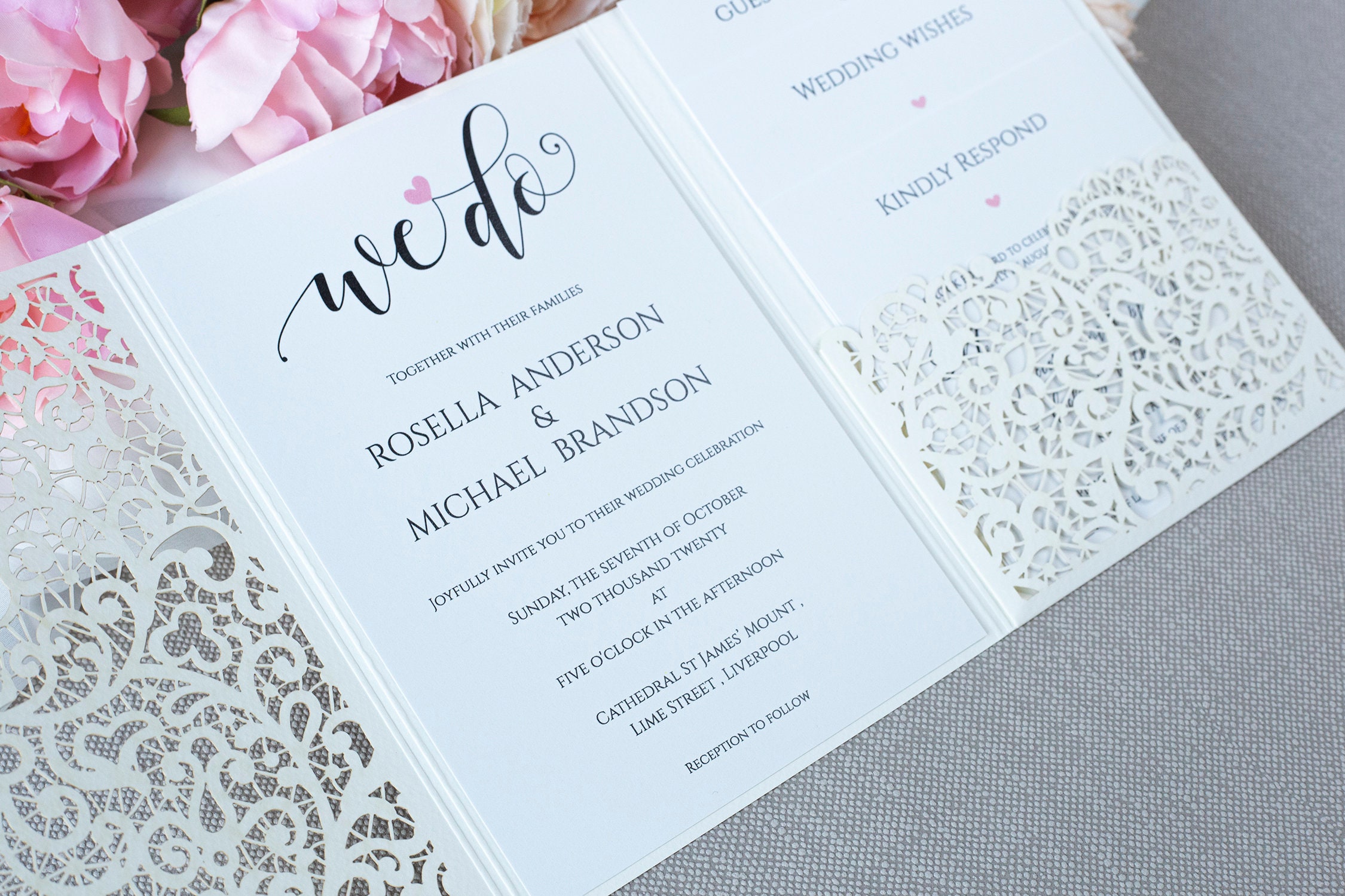 Ivory Wedding Invitations With Envelopes Elegant Lace | Etsy