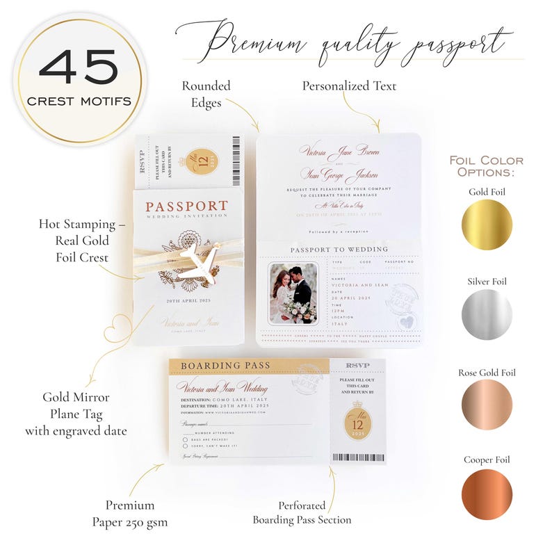 Real Gold Foil Passport Wedding Invite - Travel Wedding Invitation With ...