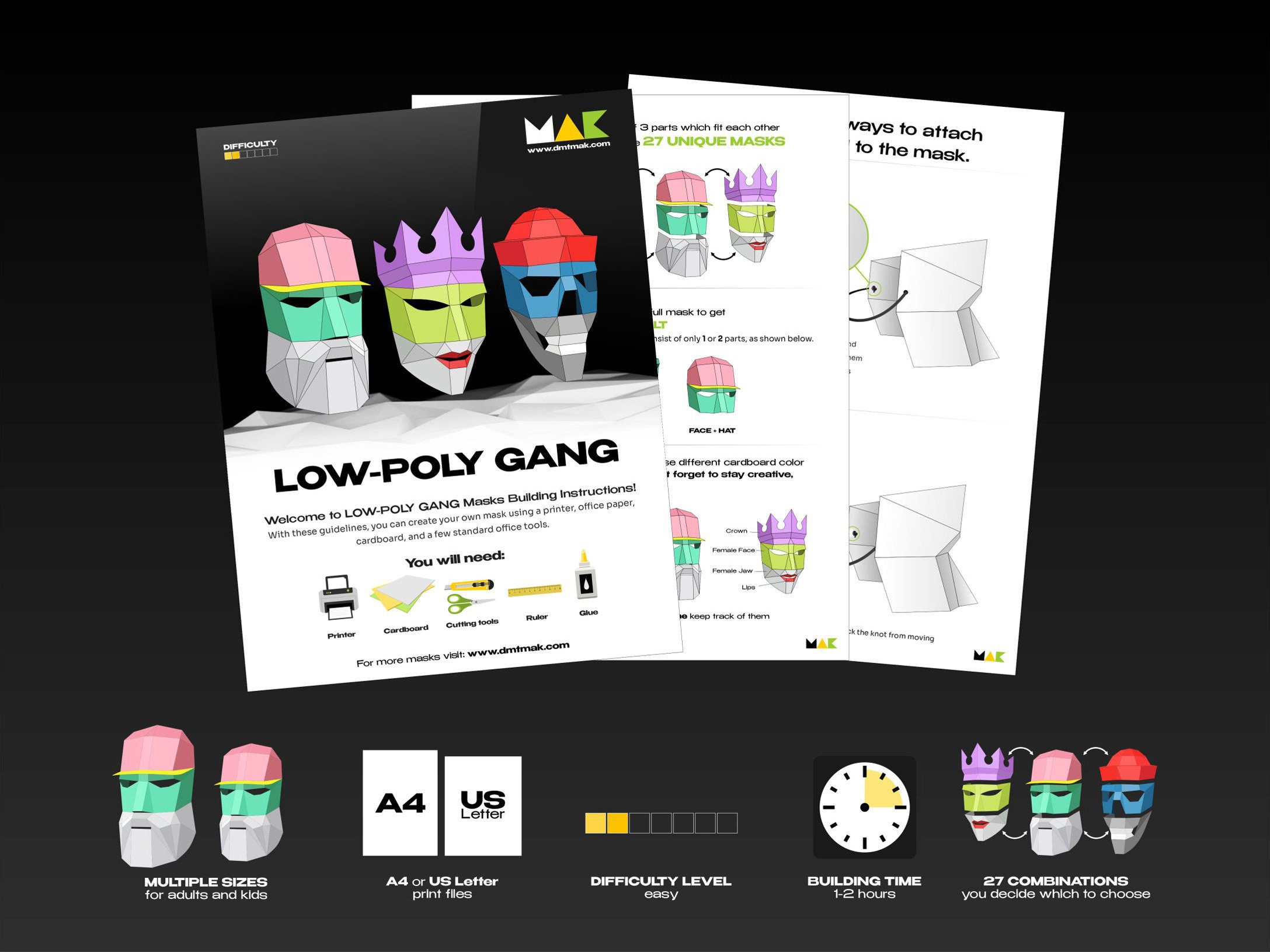Low Poly Gang: DIY Paper Masks. Mix and Match Parts to Build 27 Unique ...