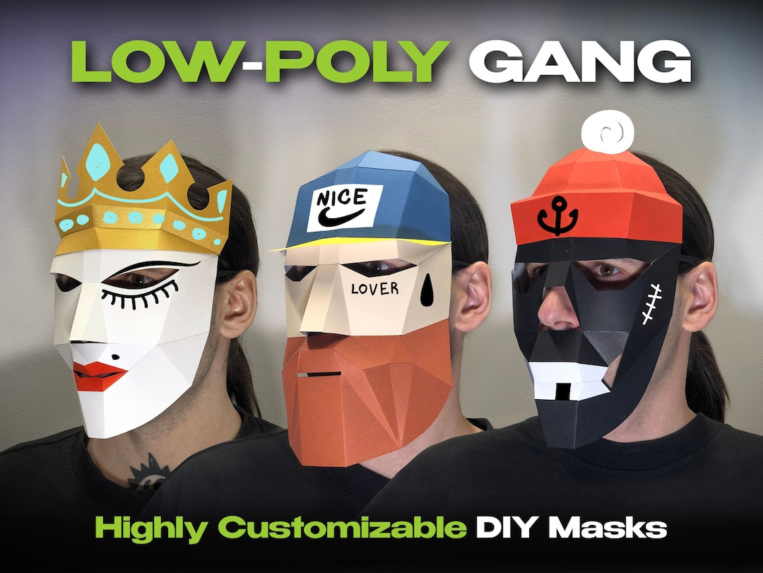 Low Poly Gang: DIY Paper Masks. Mix and Match Parts to Build 27 Unique ...
