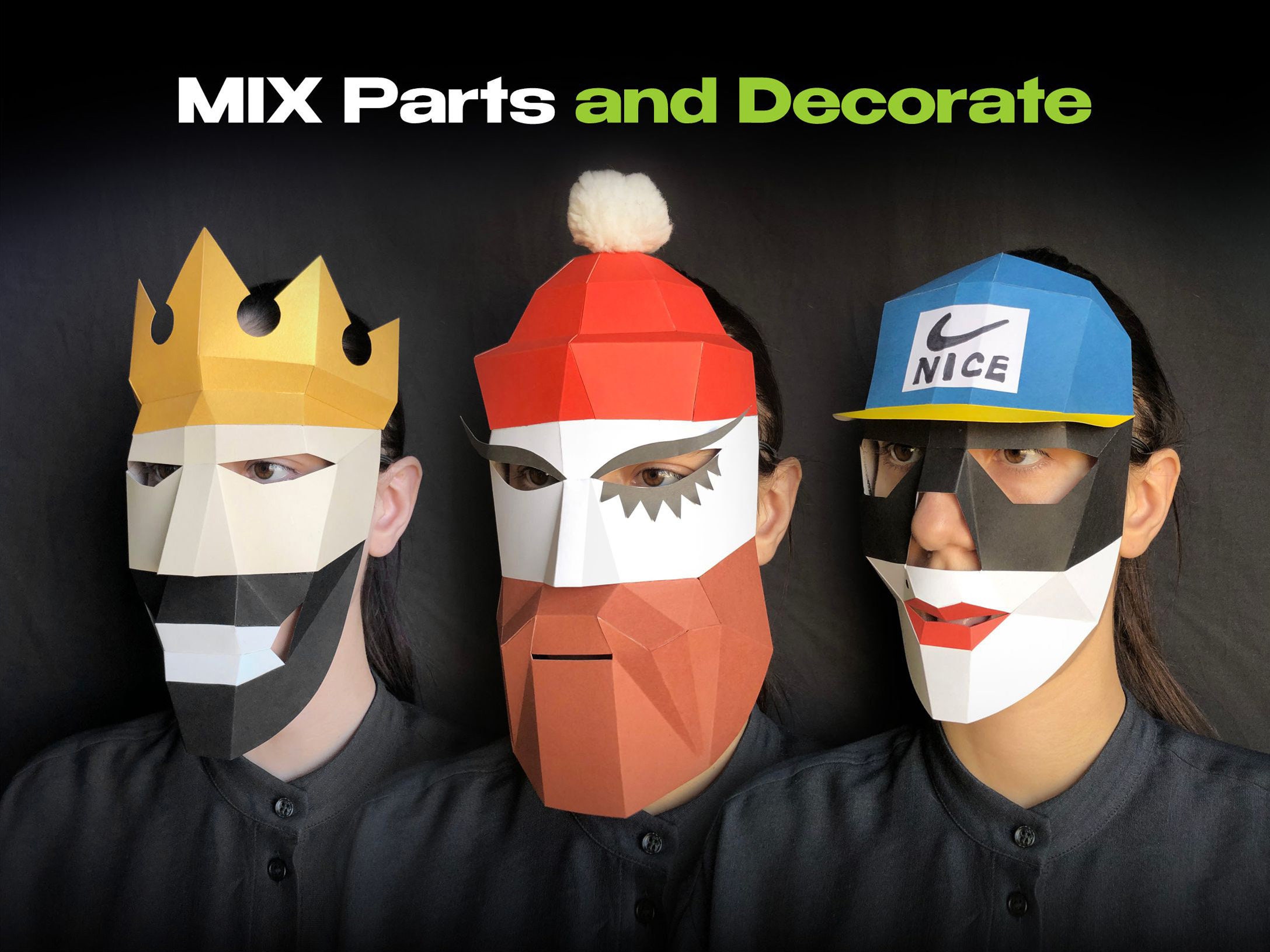 Low Poly Gang: DIY Paper Masks. Mix and Match Parts to Build 27 Unique ...