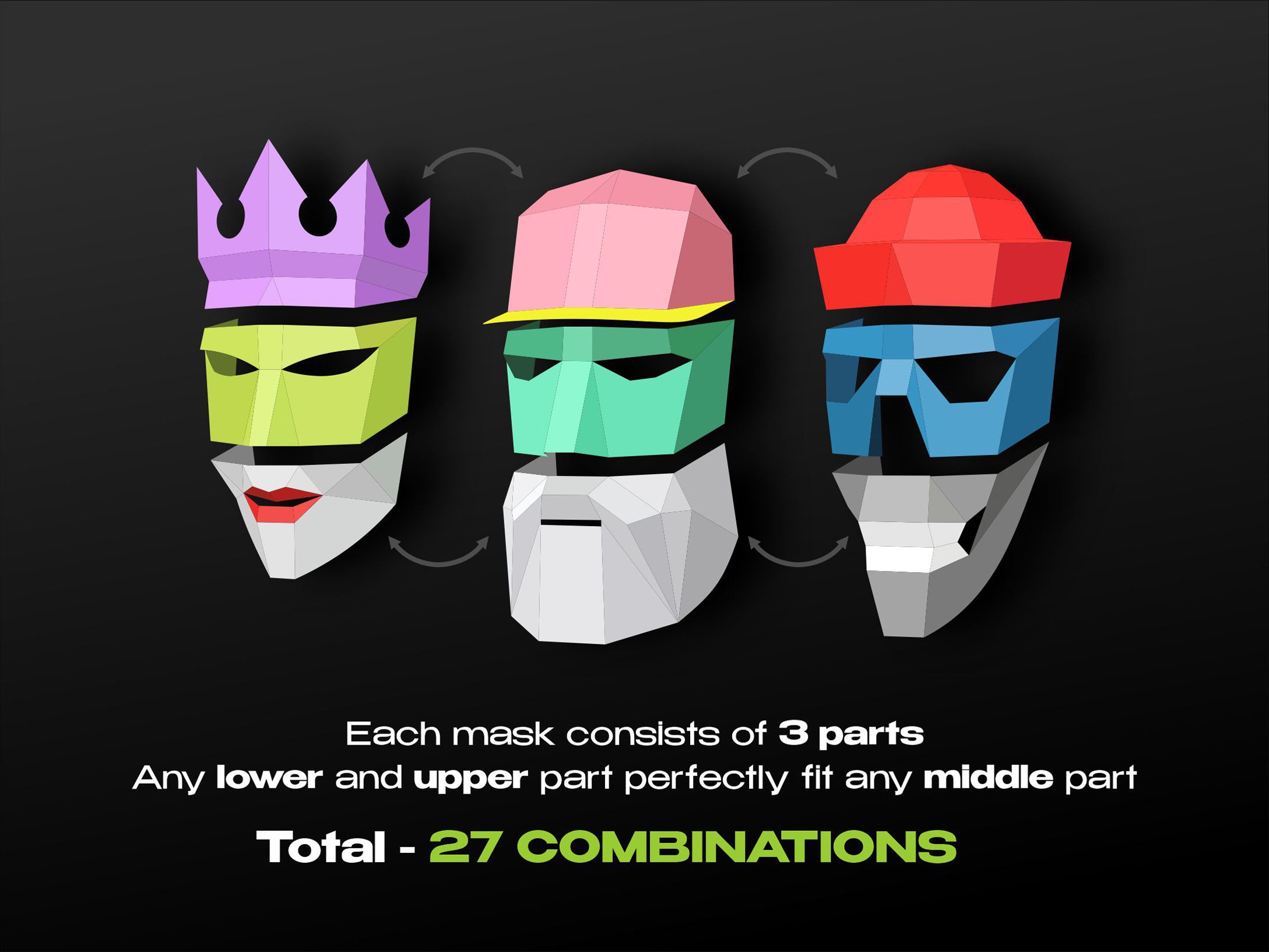 Low Poly Gang: DIY Paper Masks. Mix and Match Parts to Build 27 Unique ...