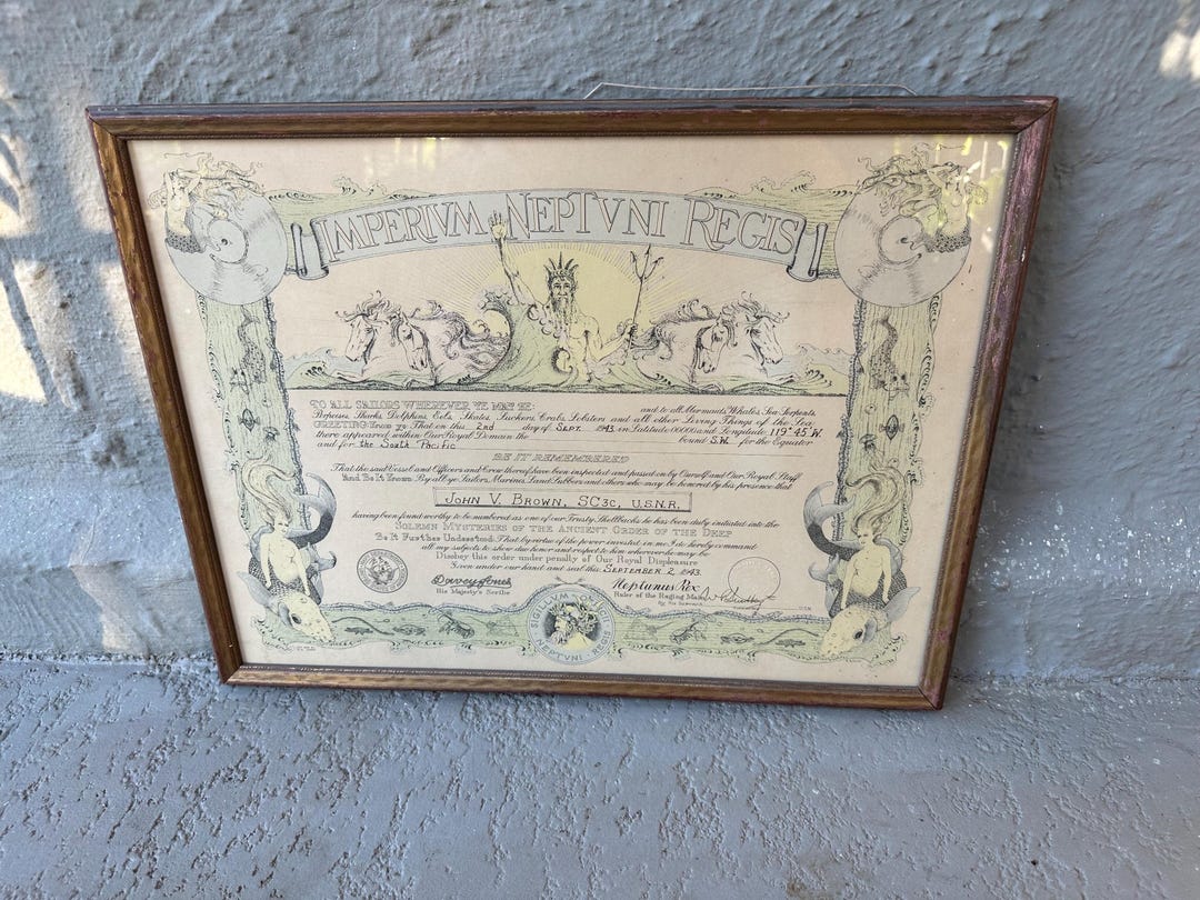 Vintage 1940/ US NAVY Imperium Neptuni Regis Certificate - Etsy