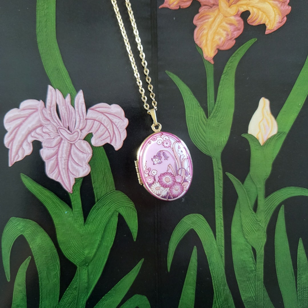 Necklace Michaela Frey Pink Flowers Enamel Locket Pendant - Etsy