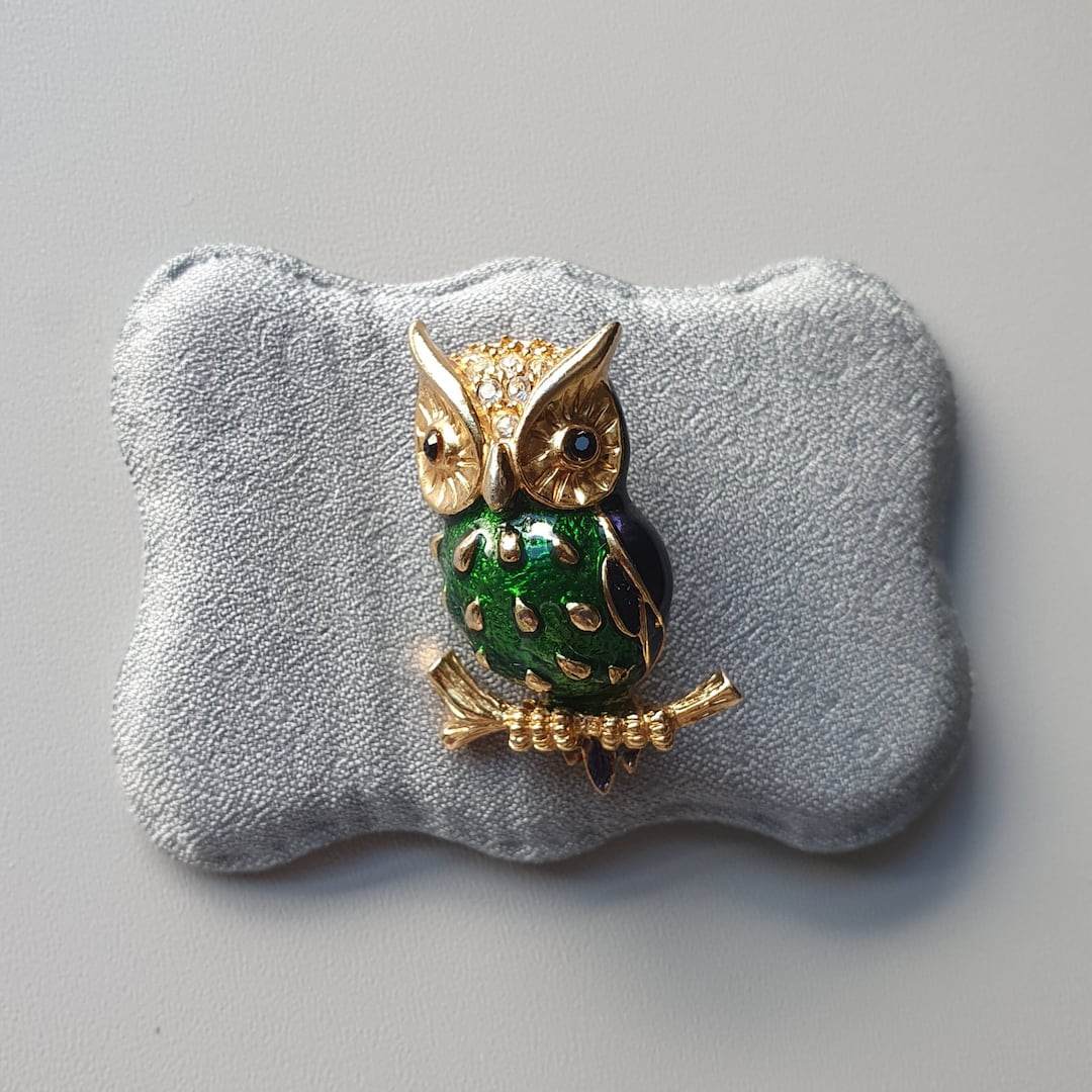 Brooch - Sphinx Blue and Green Enamel Owl Brooch - Etsy
