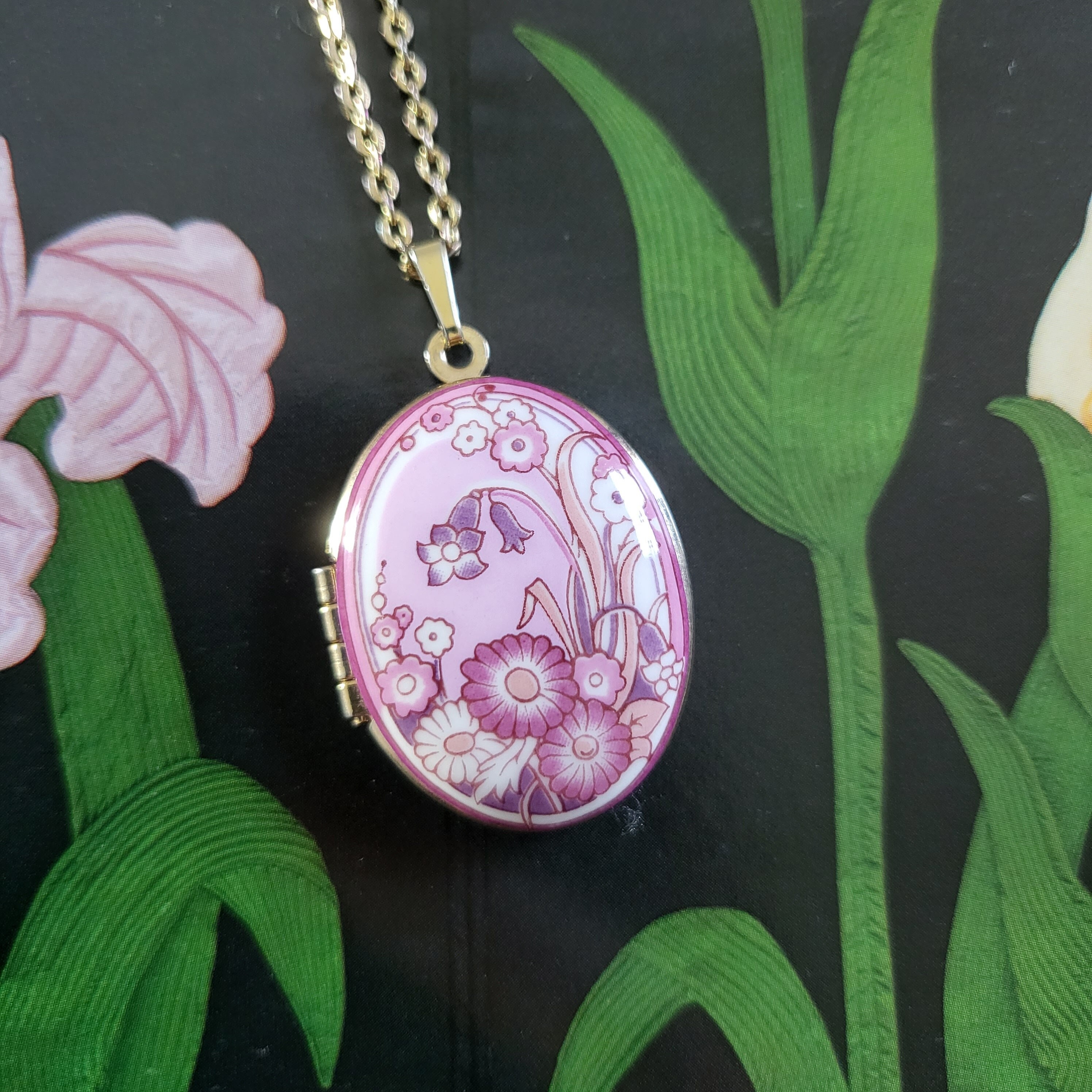 Necklace Michaela Frey Pink Flowers Enamel Locket Pendant - Etsy
