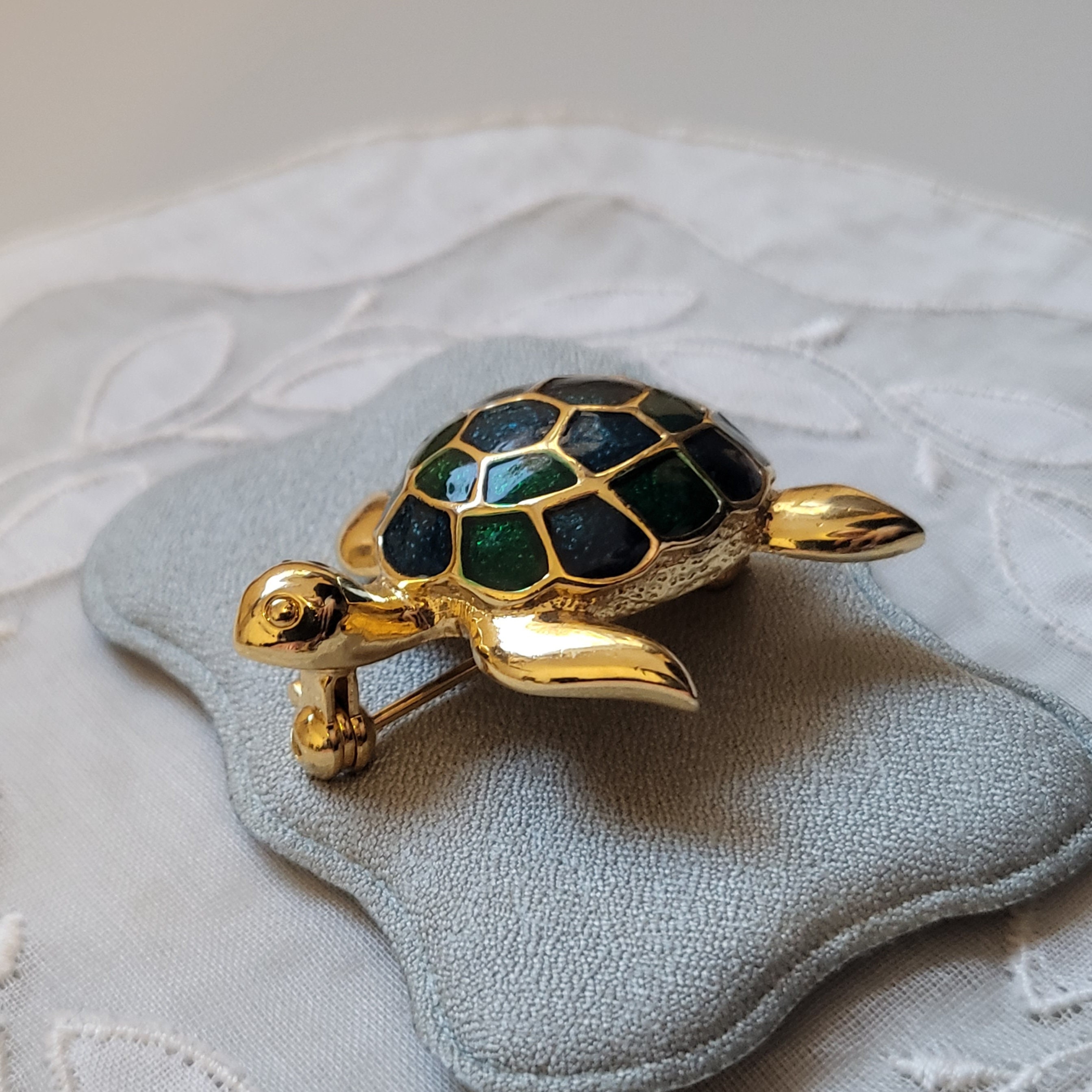 Brooch Green and Blue Enamel Turtle Brooch - Etsy