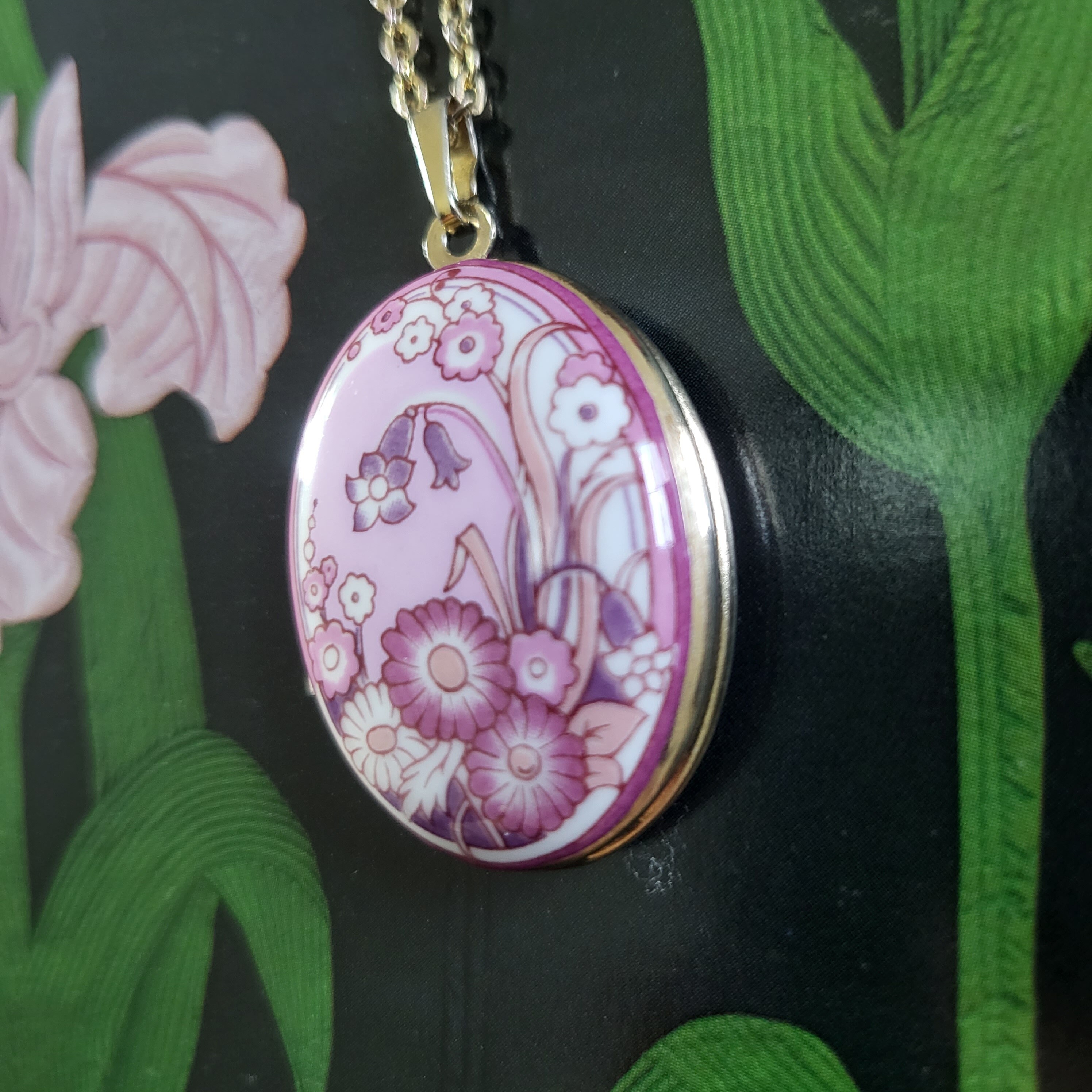 Necklace Michaela Frey Pink Flowers Enamel Locket Pendant - Etsy