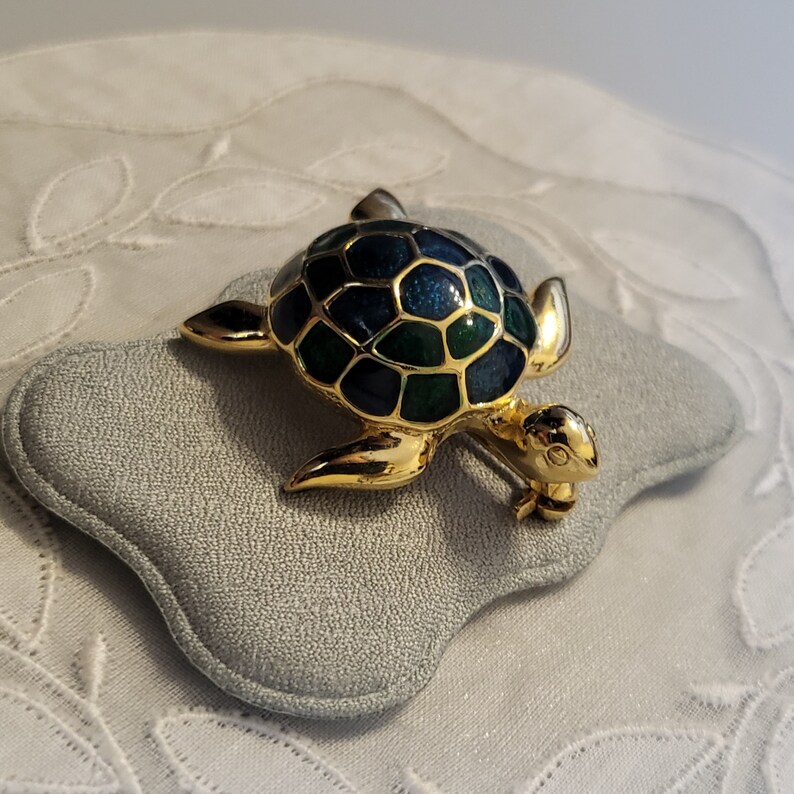 Brooch Green and Blue Enamel Turtle Brooch - Etsy