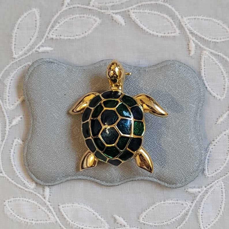 Brooch Green and Blue Enamel Turtle Brooch - Etsy