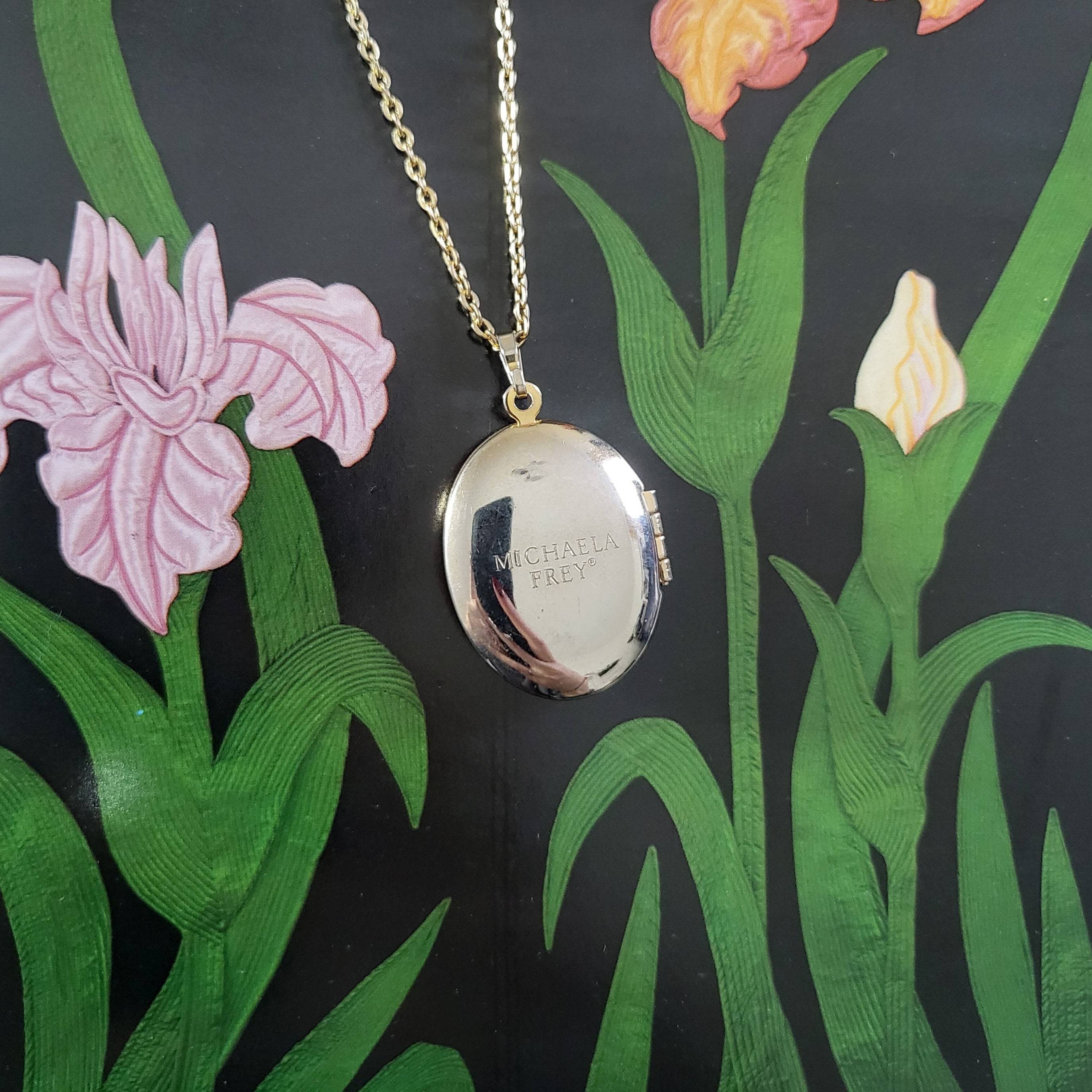 Necklace Michaela Frey Pink Flowers Enamel Locket Pendant - Etsy