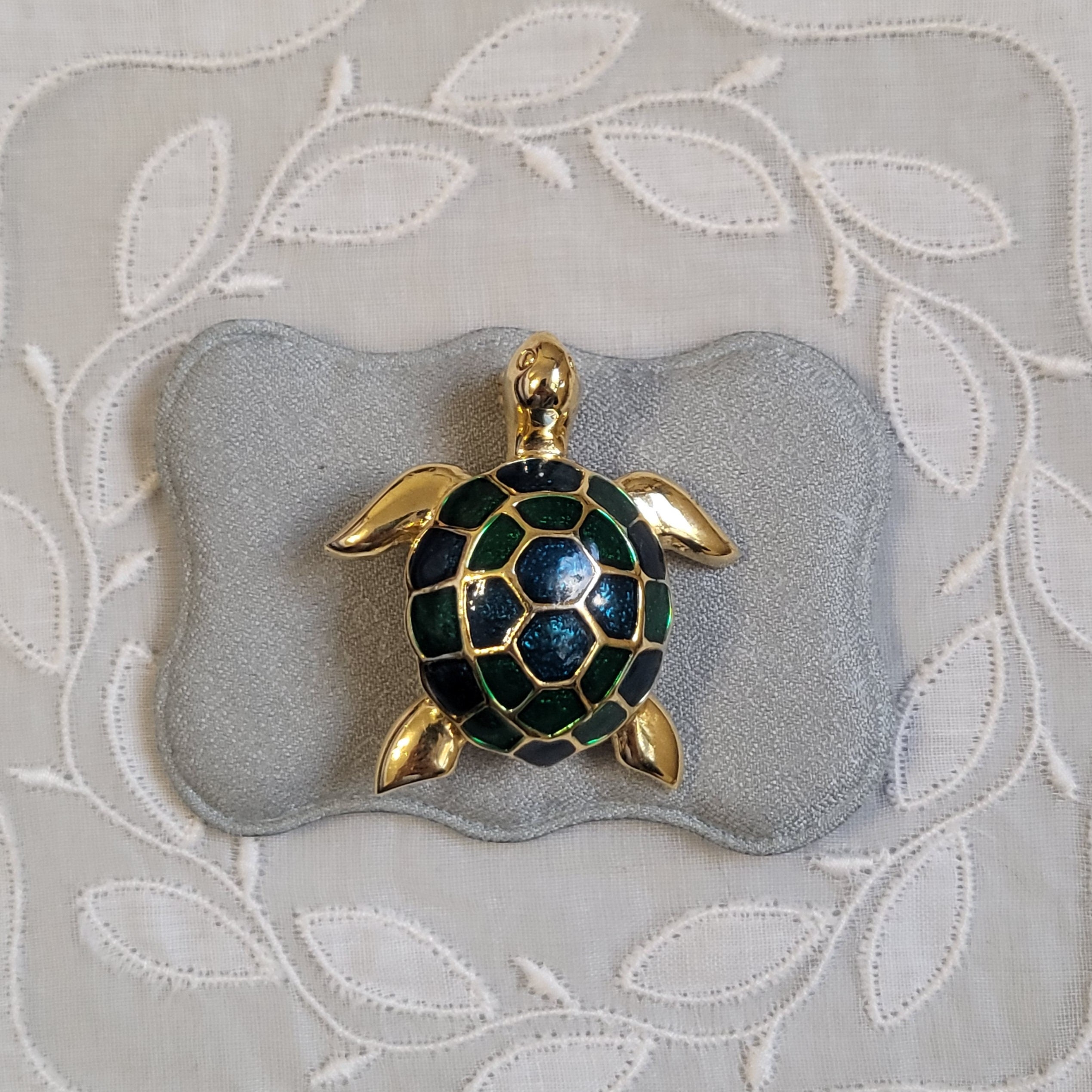 Brooch Green and Blue Enamel Turtle Brooch - Etsy